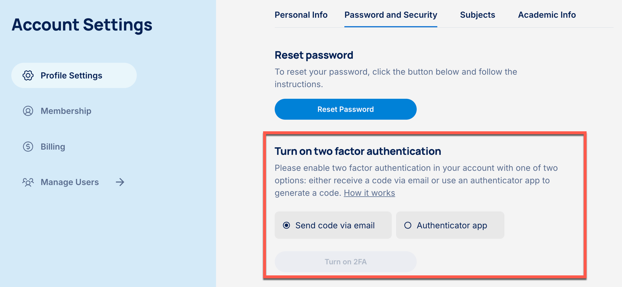 Setting up 2FA on Revision Village